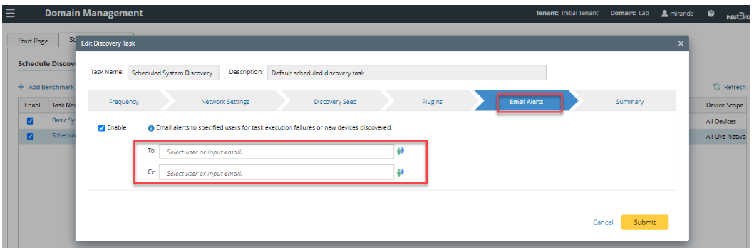 Adding Email Addresses Successfully in Benchmark or Discovery Tasks ...